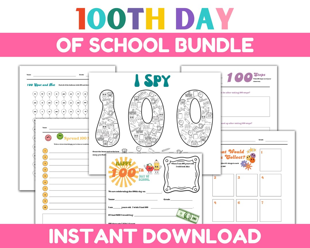 100 Days of School Activity Bundle, Retro 100th Day of School ...