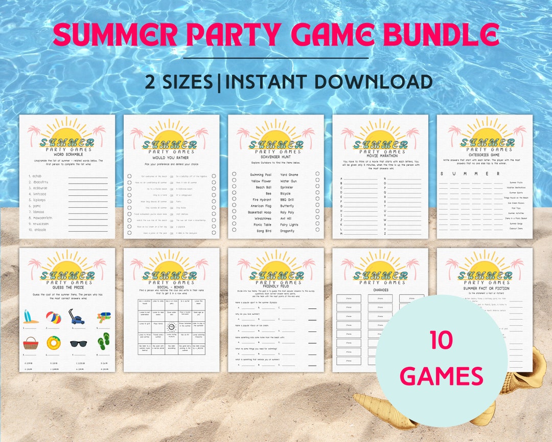 Summer Party Game Bundle | 10 Printable Summer Themed Games | Beach ...