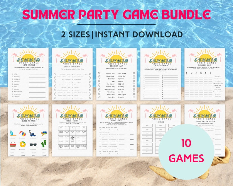 Summer Party Game Bundle | 10 Printable Summer Themed Games | Beach ...