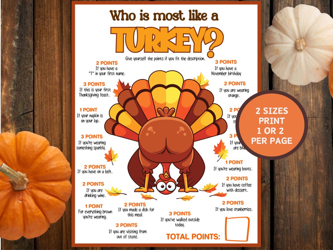 Who is Most Like a Turkey Game, Thanksgiving Family Game, Thanksgiving ...