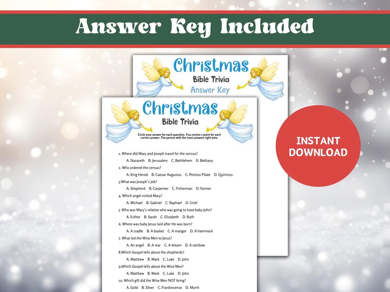 Christmas Bible Trivia Game, Printable Kids Christmas Trivia, Family ...