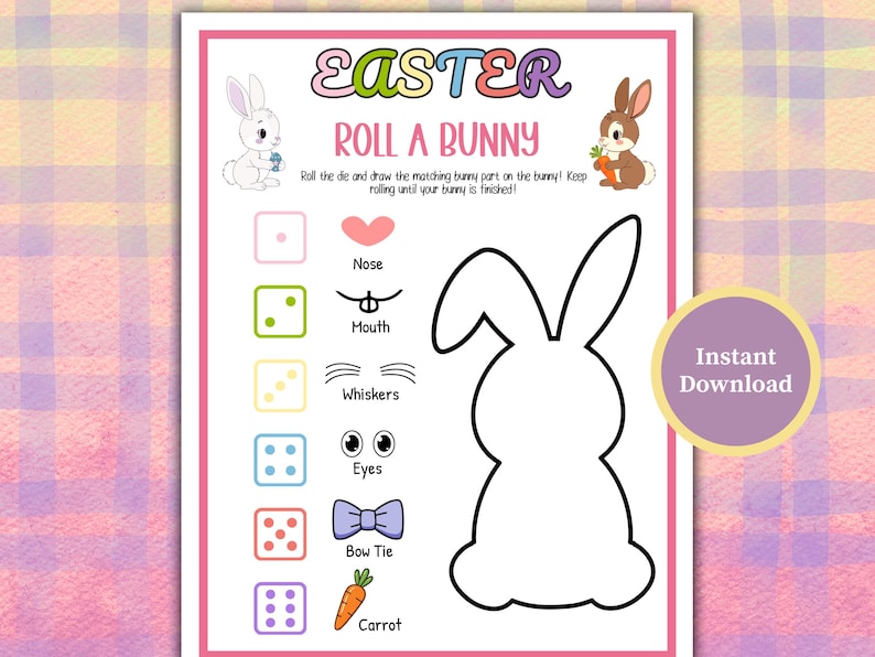 Roll a Bunny Easter Dice Game, Roll and Draw Bunny Game for Kids ...