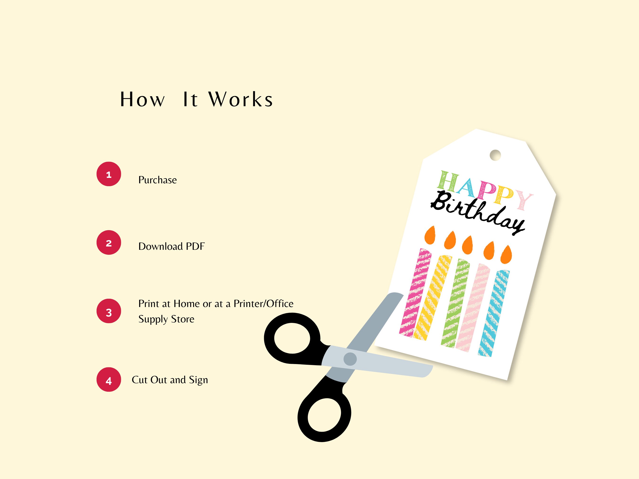 Printable Happy Birthday Gift Tag, Birthday Candles Favor Tag, Gift Bag ...