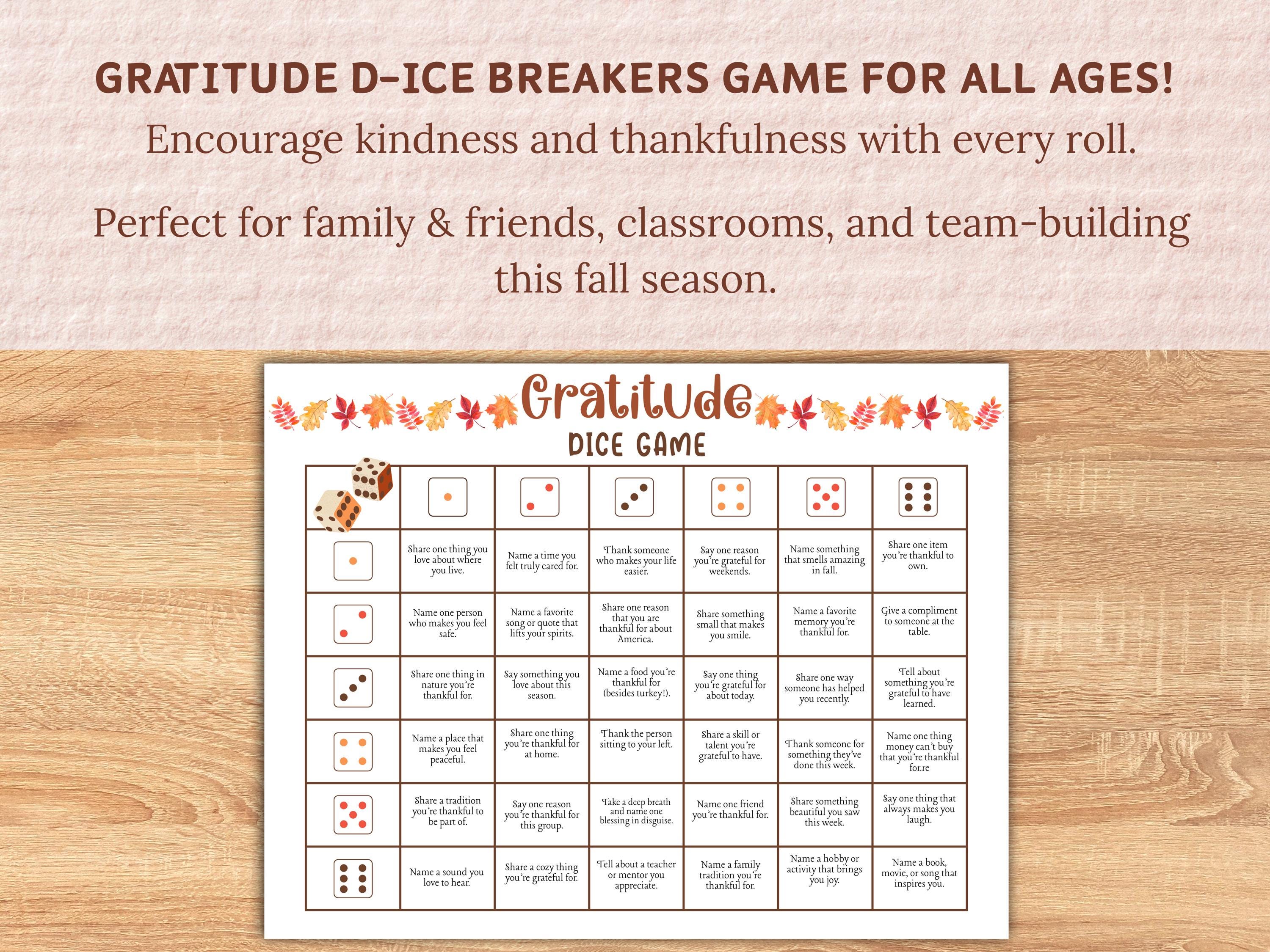 Printable Thanksgiving Gratitude Dice Game, Party Game, Gratitude Game ...