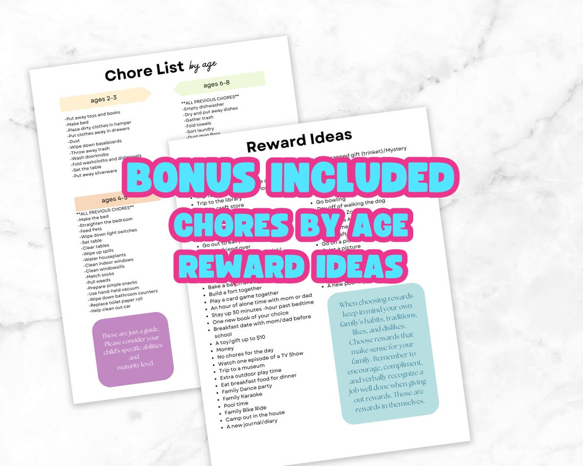 Kids Chore Chart and Reward System, Responsibility Printable, to Do ...