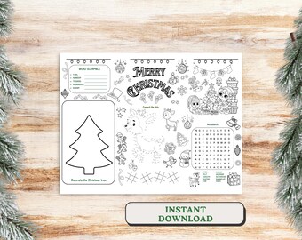 Christmas Activity Page for Kids, Printable Christmas Coloring Placemat ...
