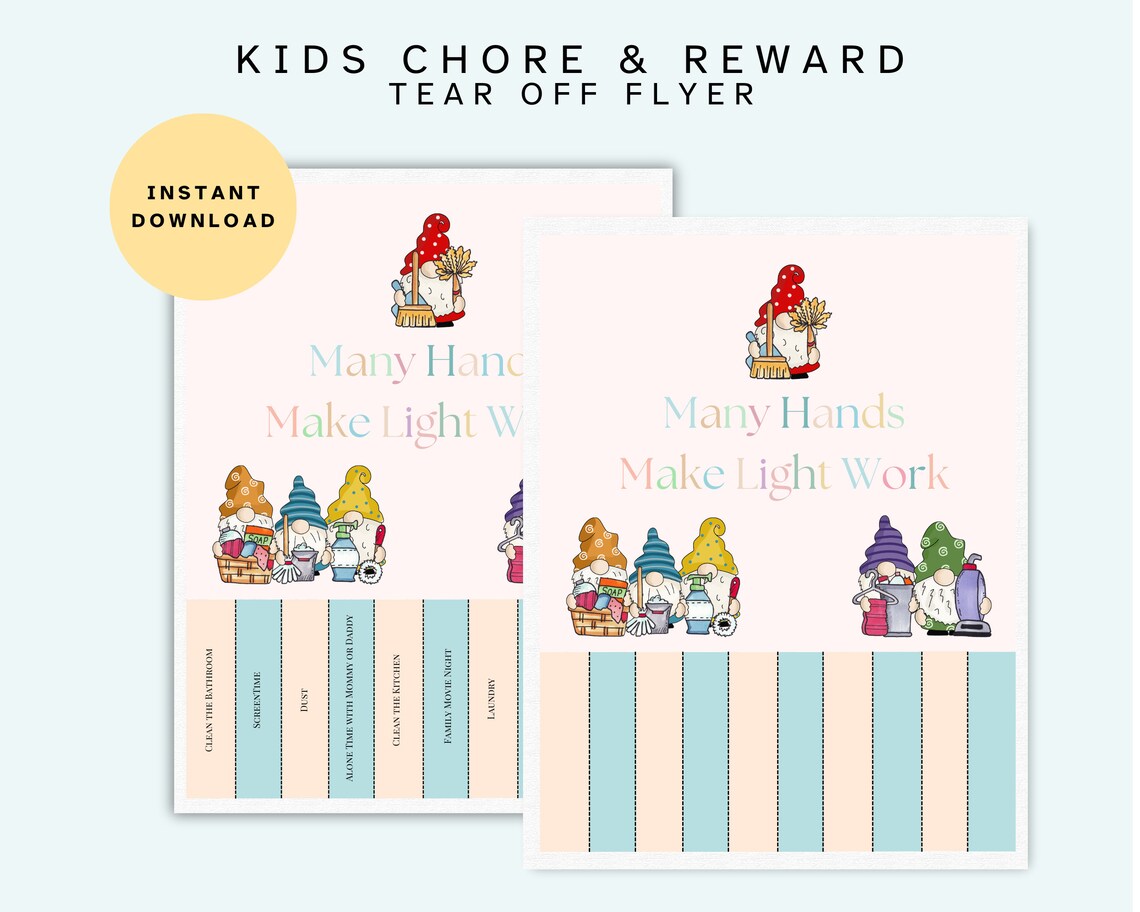 Kids Chore Chart and Reward System, Responsibility Printable, Kids ...
