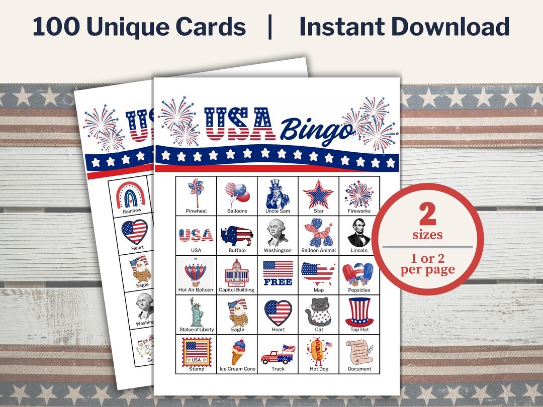 Patriotic Bingo Game Printable, American Bingo Kids - Adults, President ...