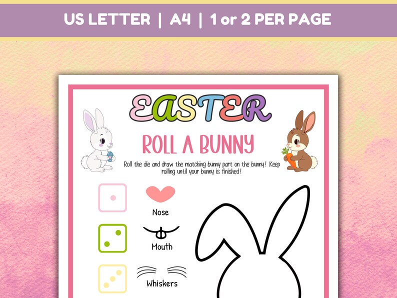 Roll a Bunny Easter Dice Game, Roll and Draw Bunny Game for Kids ...