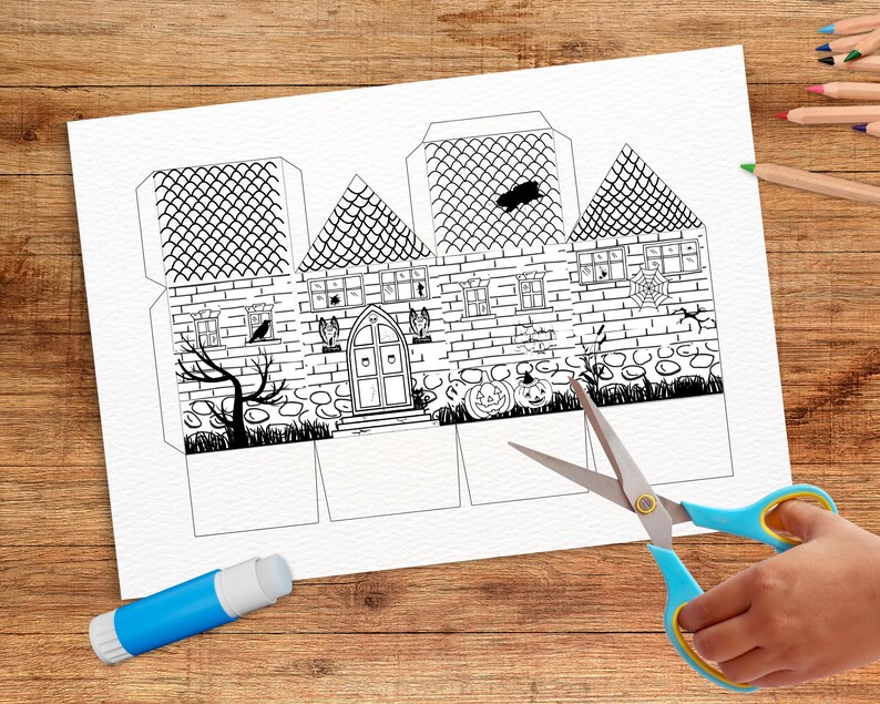 Halloween House Printable for Kids, 3D Haunted House Paper Craft ...