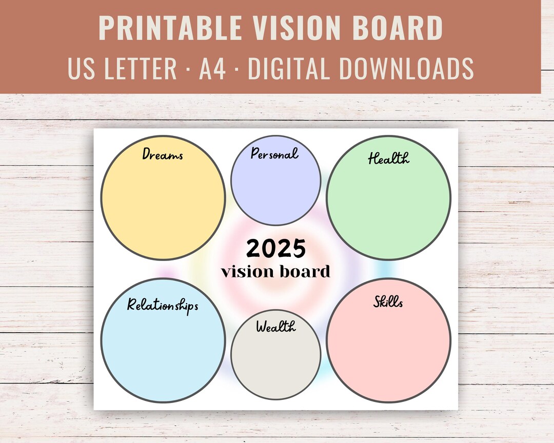 Printable Vision Board, Motivational Vision Board Planner, Goal Planner ...
