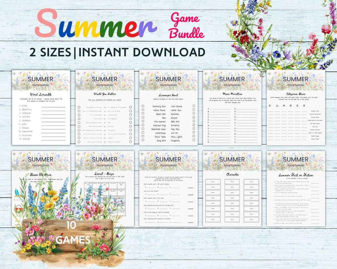 Summer Party Game Bundle | 10 Printable Summer Themed Games | Beach ...