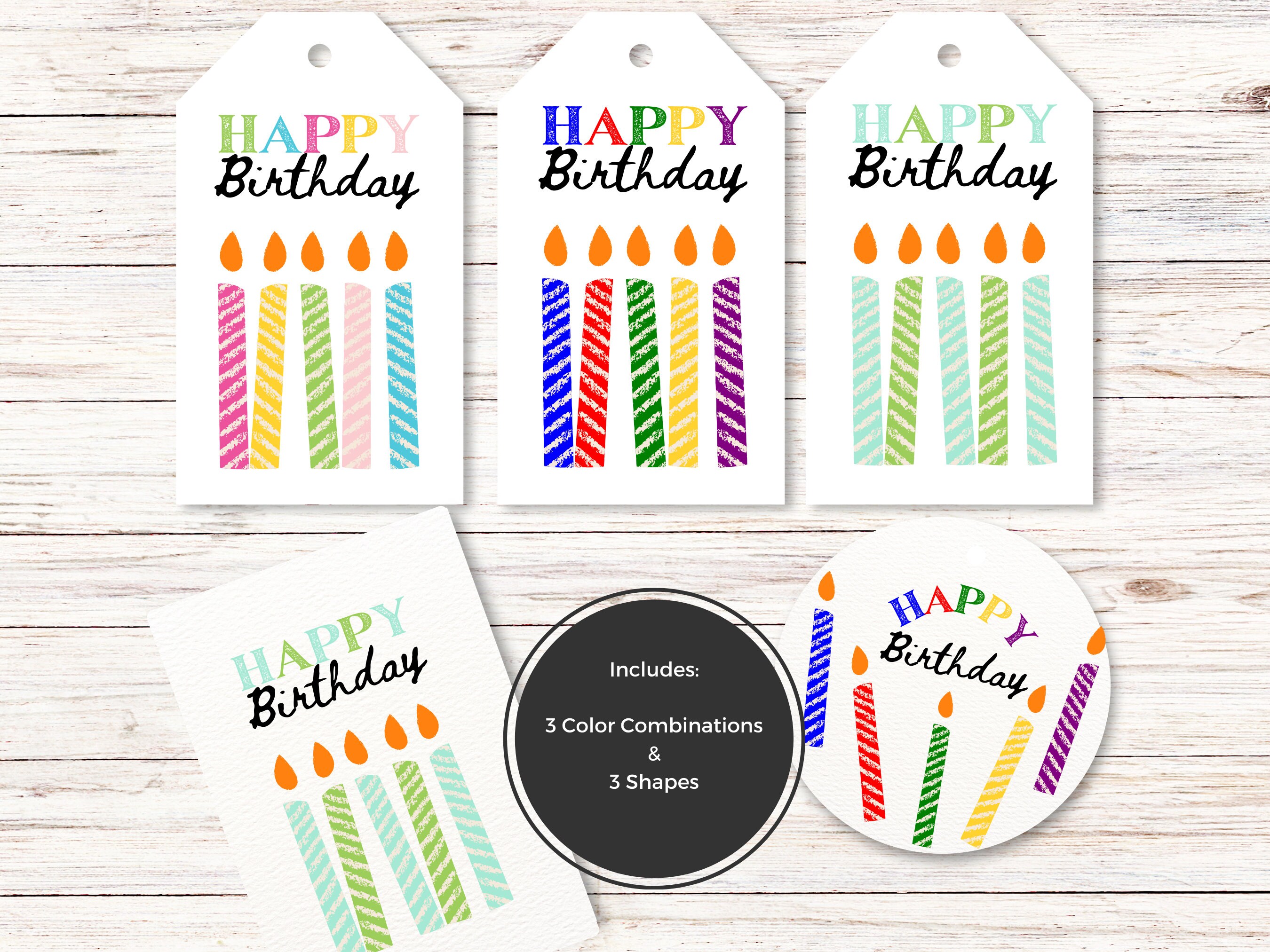 Printable Happy Birthday Gift Tag, Birthday Candles Favor Tag, Gift Bag ...