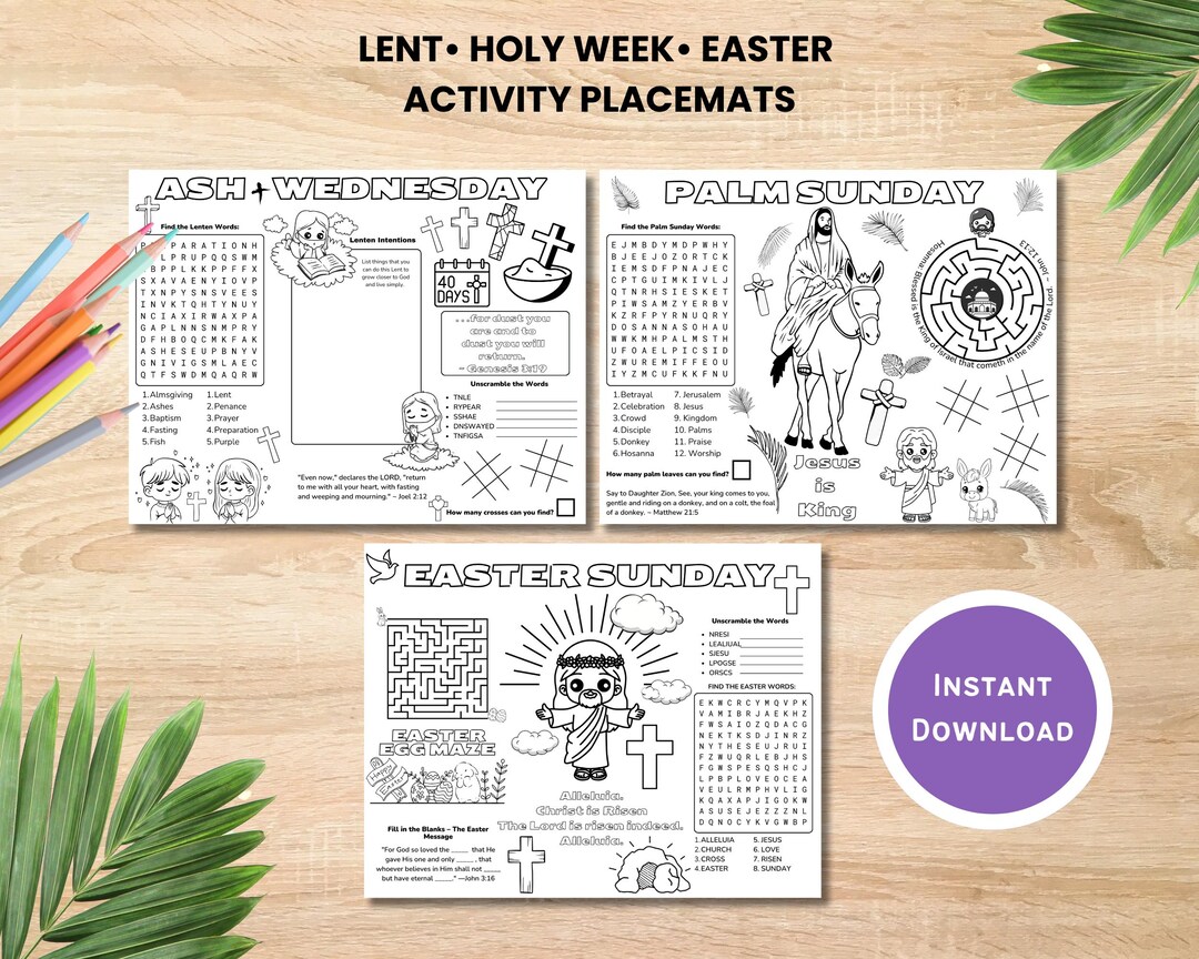 Ash Wednesday Kids, Palm Sunday Activity Placemat, Easter Activity ...