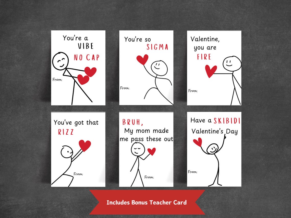 Slang Kids Valentine's Day Cards, Funny Printable Classroom Valentine's ...