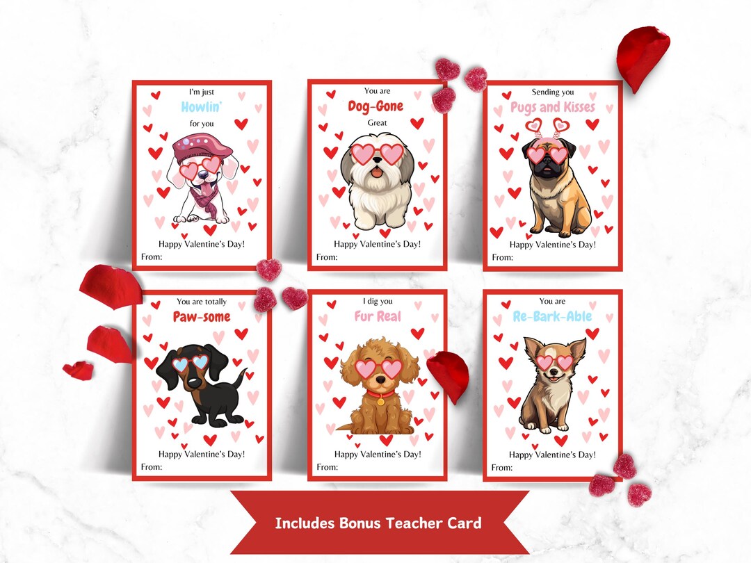 Printable Dog Valentine's Day Cards, Classroom Valentine's Day Cards ...