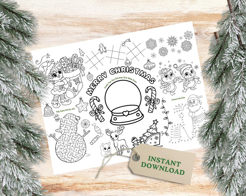 Christmas Activity Page for Kids, Printable Christmas Coloring Placemat ...