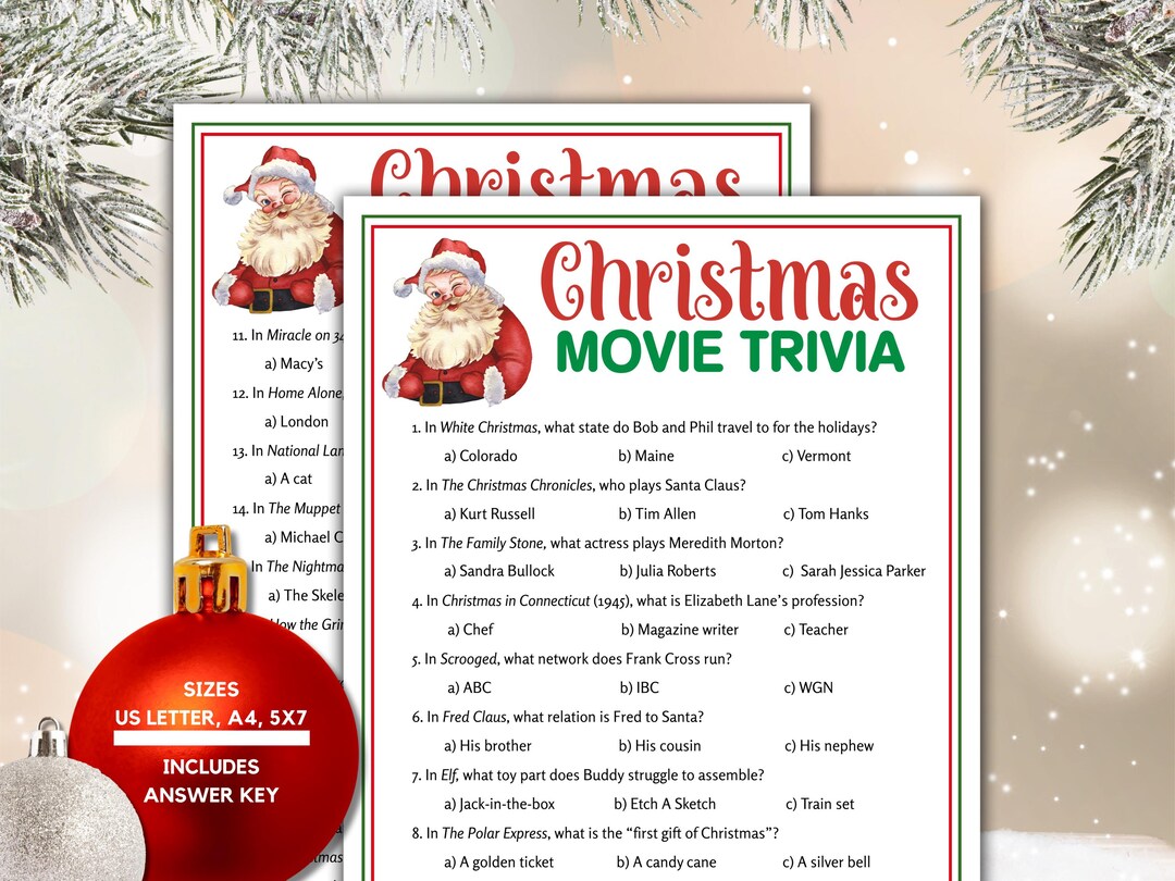 Christmas Movie Trivia Game, Printable Christmas Trivia, Family ...