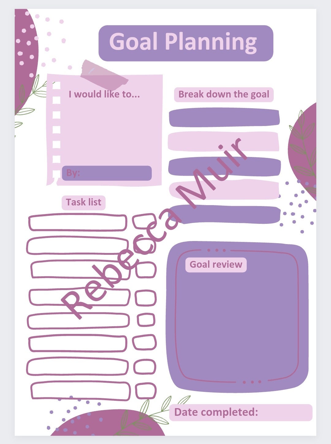 Goal Planning Sheet - Pink & Purple - Etsy