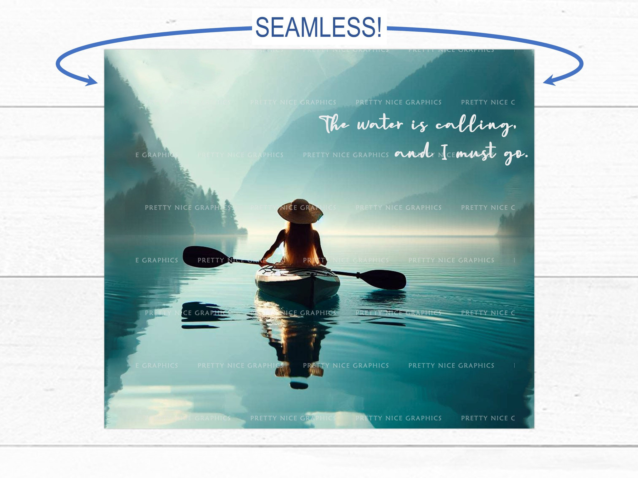 Girl Kayak Tumbler Wrap PNG | Scenic Lake 20oz Skinny Sublimation ...