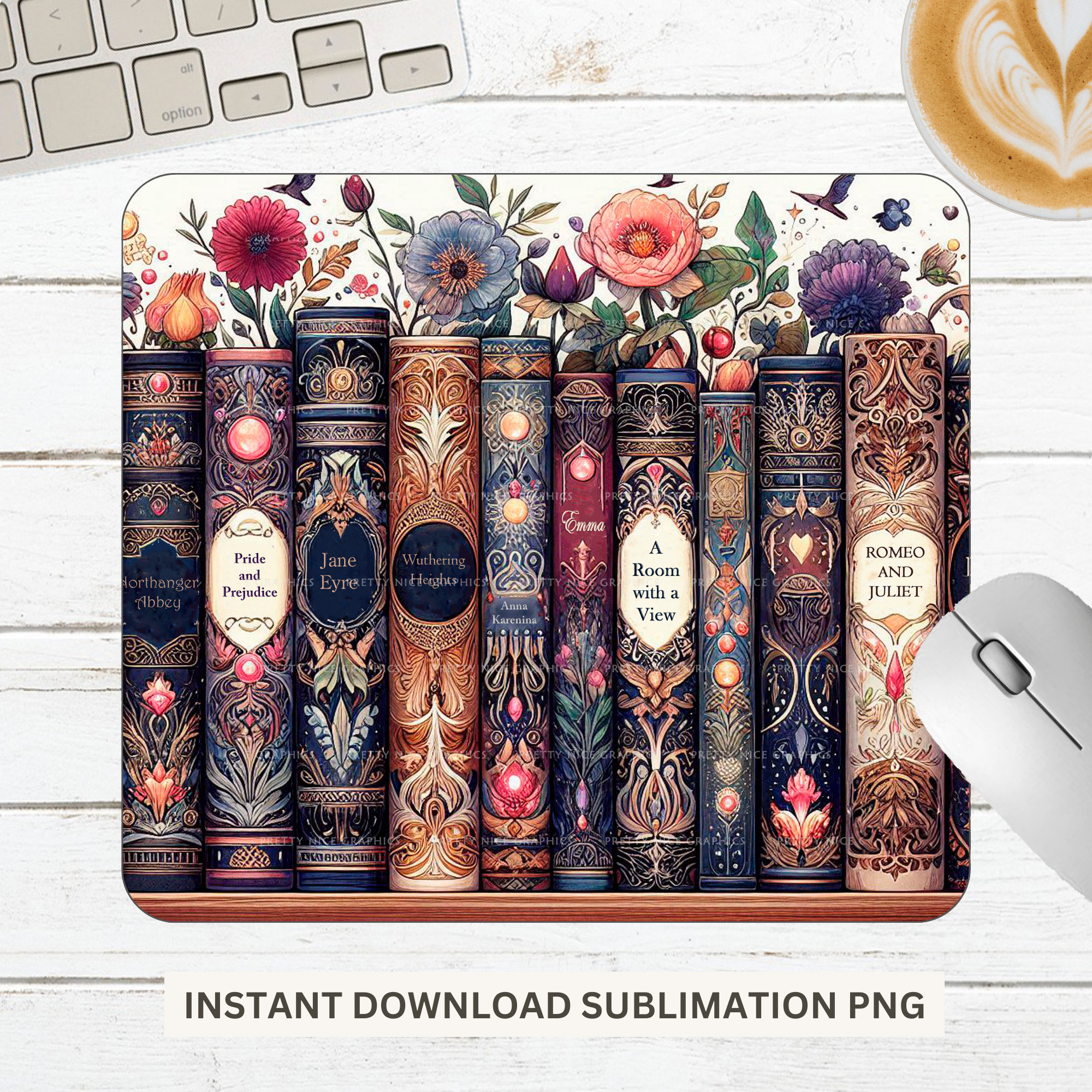 Book Lover Mouse Pad PNG | Vintage Books Desk Mat • Literary ...