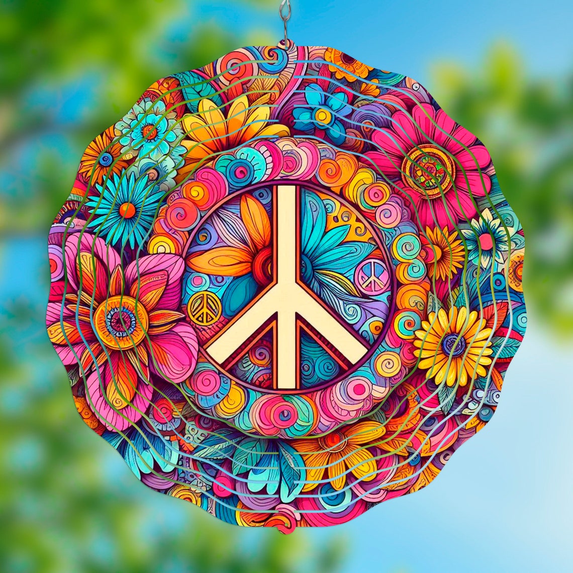 Peace Flower Sign | Wind Spinner Sublimation Design | Flower Power, Colorful Template | Groovy ...