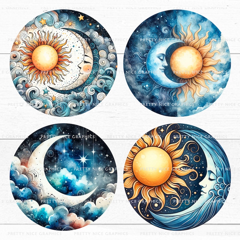 Celestial Sun & Moon Coaster PNG Bundle | 4" Round Sublimation Designs ...
