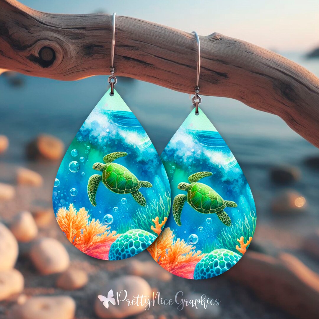 Sea Turtle, Teardrop Earring PNG Sublimation Design| | Teardrop Earring ...