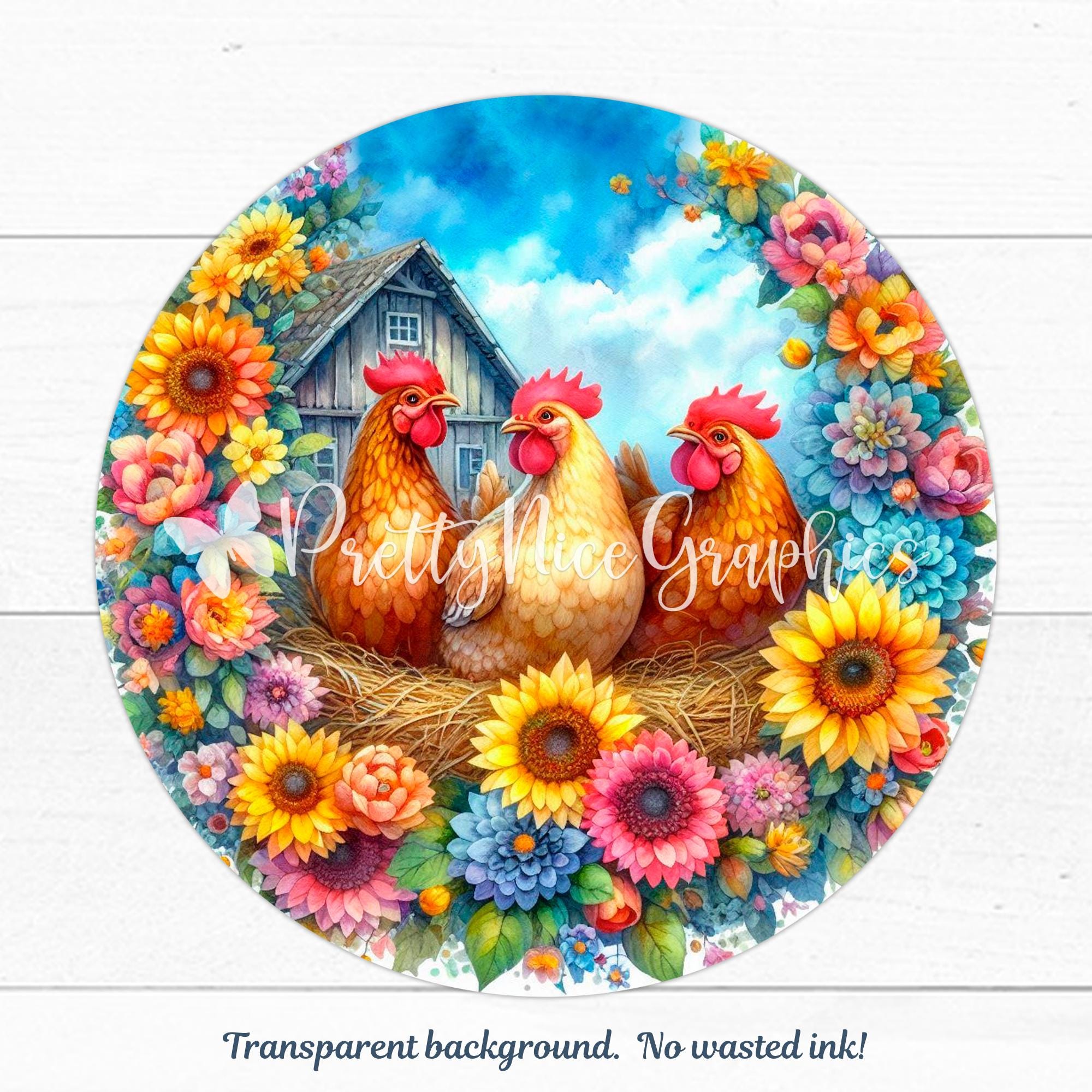 Hen Trio Wind Spinner | Sunflower Farmhouse 10.5" Sublimation PNG ...