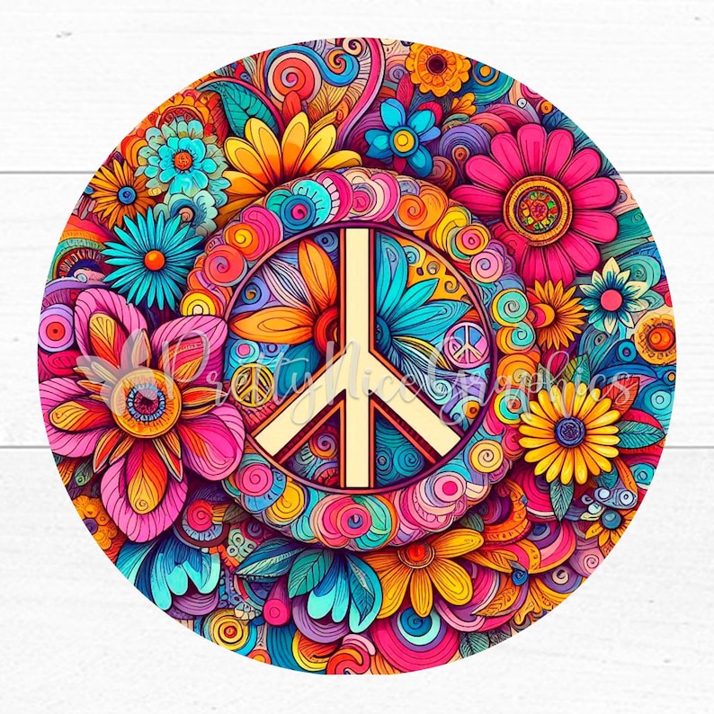 Peace Flower Wind Spinner | Groovy Colorful 10.5" Sublimation PNG ...
