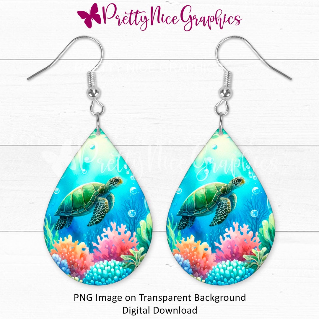 Sea Turtle Teardrop PNG | Pink Floral Beach Sublimation Design (digital ...