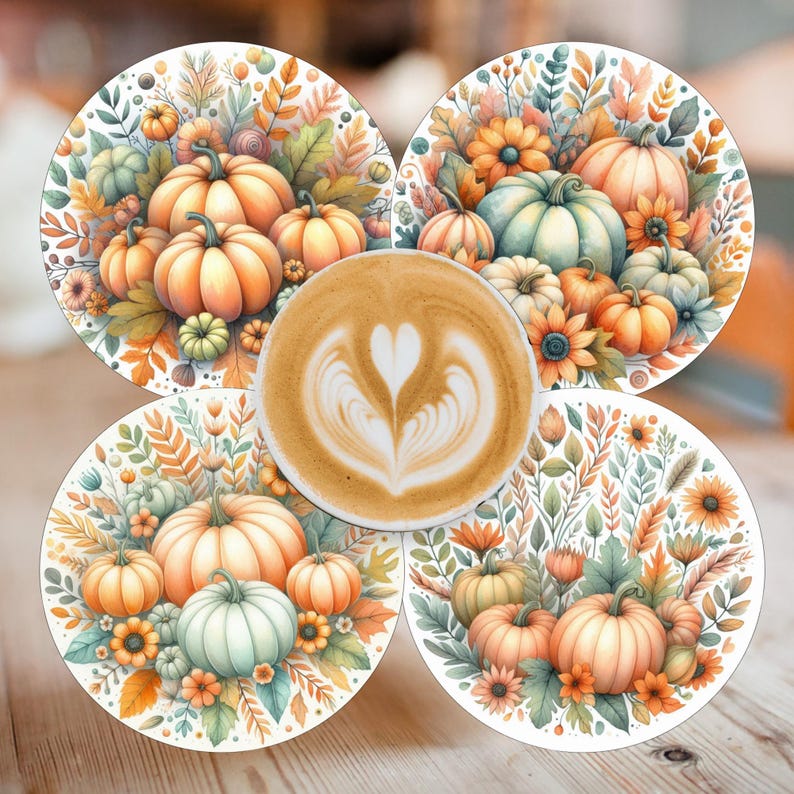 Autumn Harvest Coaster Sublimation Set – 8 Cozy Pumpkin Designs (PNG ...