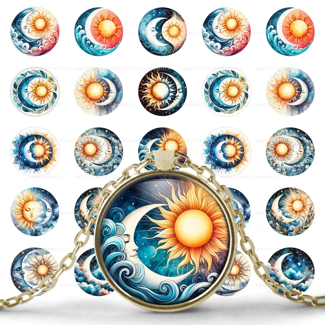 Sun Moon Stars Printable Circles • Celestial Clip Art for Jewelry • 1 ...