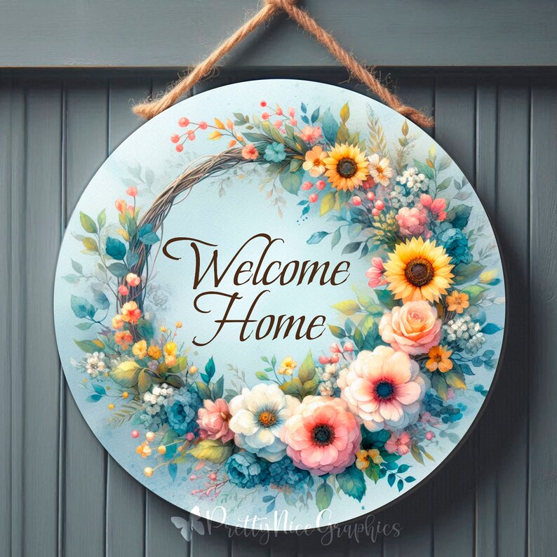Welcome Home Round Sign Sublimation Design | Round Plaque Template ...
