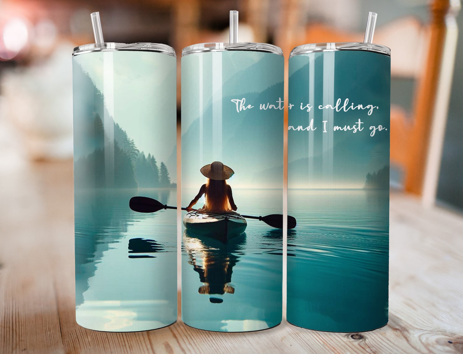 Girl Kayak Tumbler Wrap PNG | Scenic Lake 20oz Skinny Sublimation ...