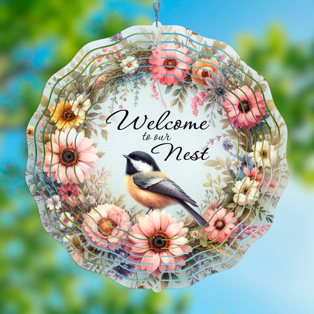 Chickadee Wind Spinner Sublimation Design: Floral Garden Template ...