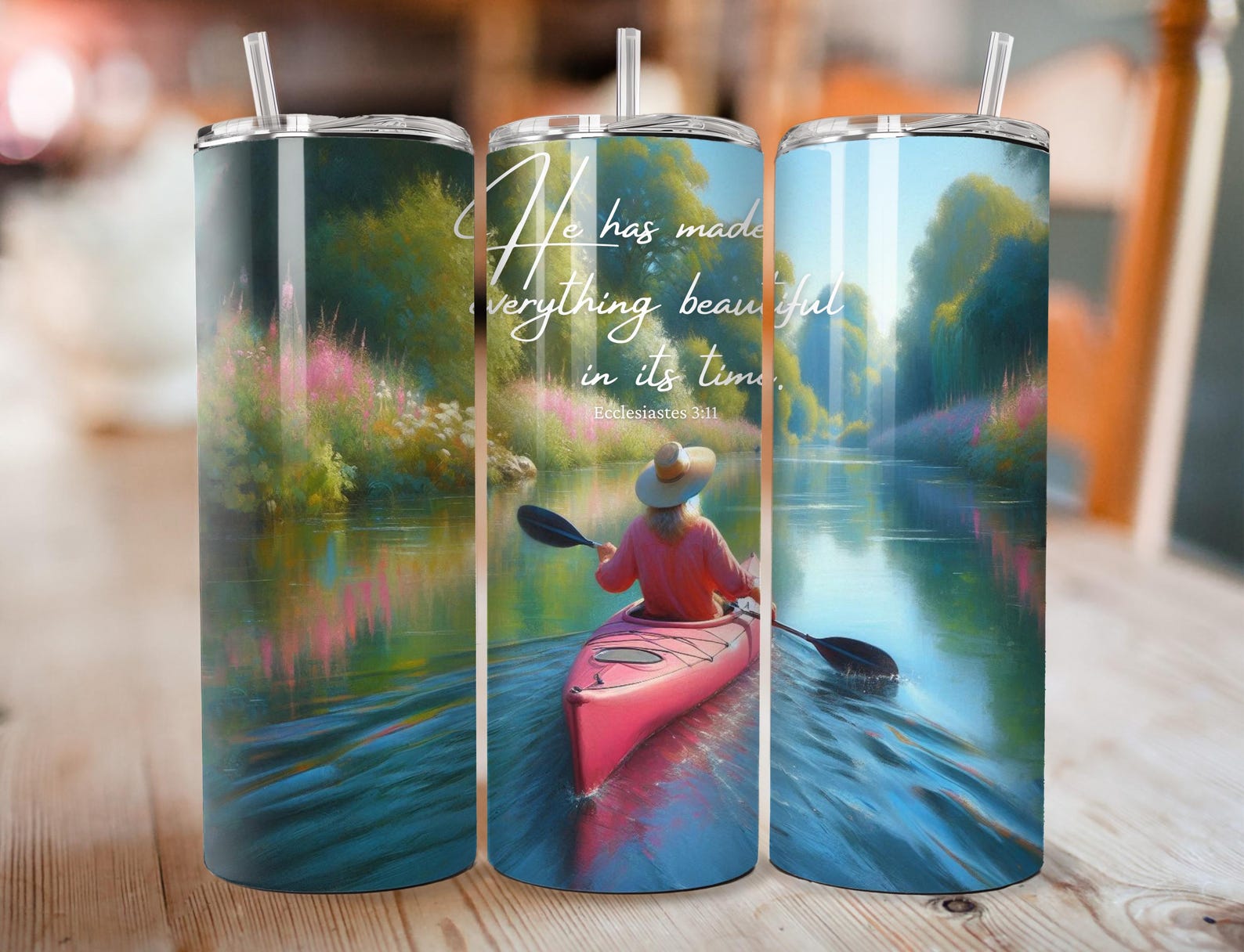 Kayak River Tumbler Wrap | Bible Verse 20oz Skinny PNG • Scenic River ...