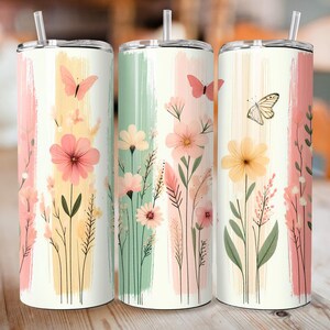 Spring Stripe Floral Tumbler Wrap | Pastel Flowers Sublimation Design ...