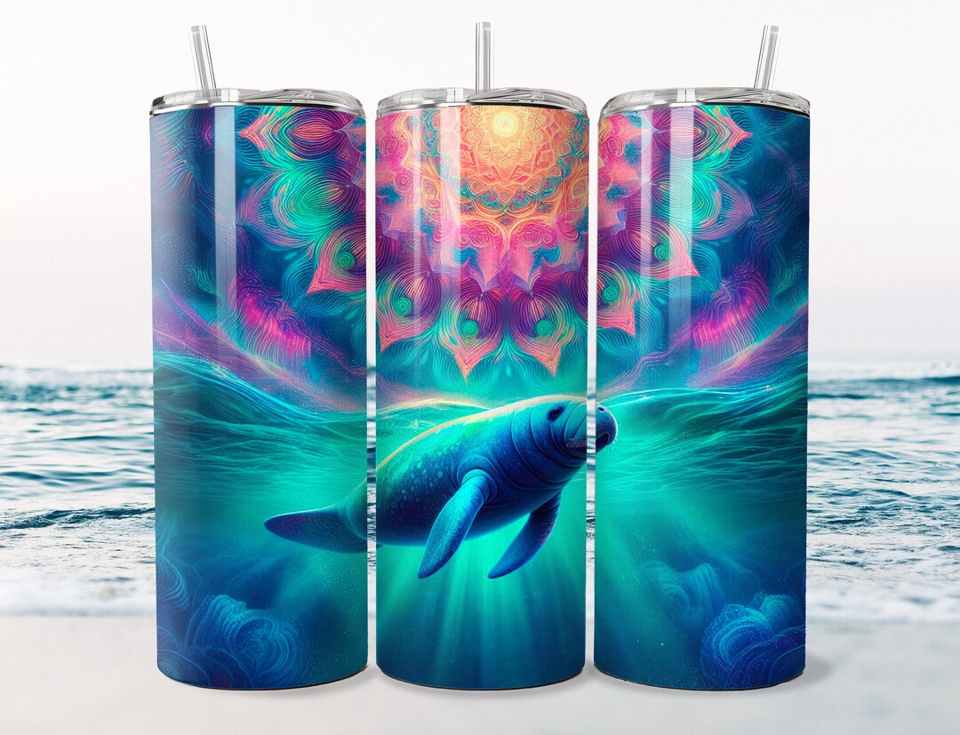 Manatee Tumbler Wrap | Beach Ocean 20oz Skinny PNG • Tropical Sea Life ...