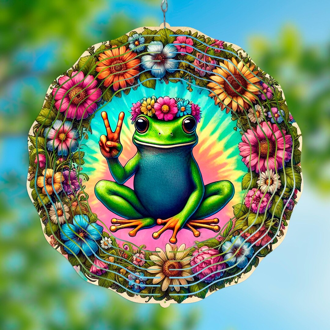 Peace Frog Wind Spinner Sublimation Design: Hippie Garden Decor ...