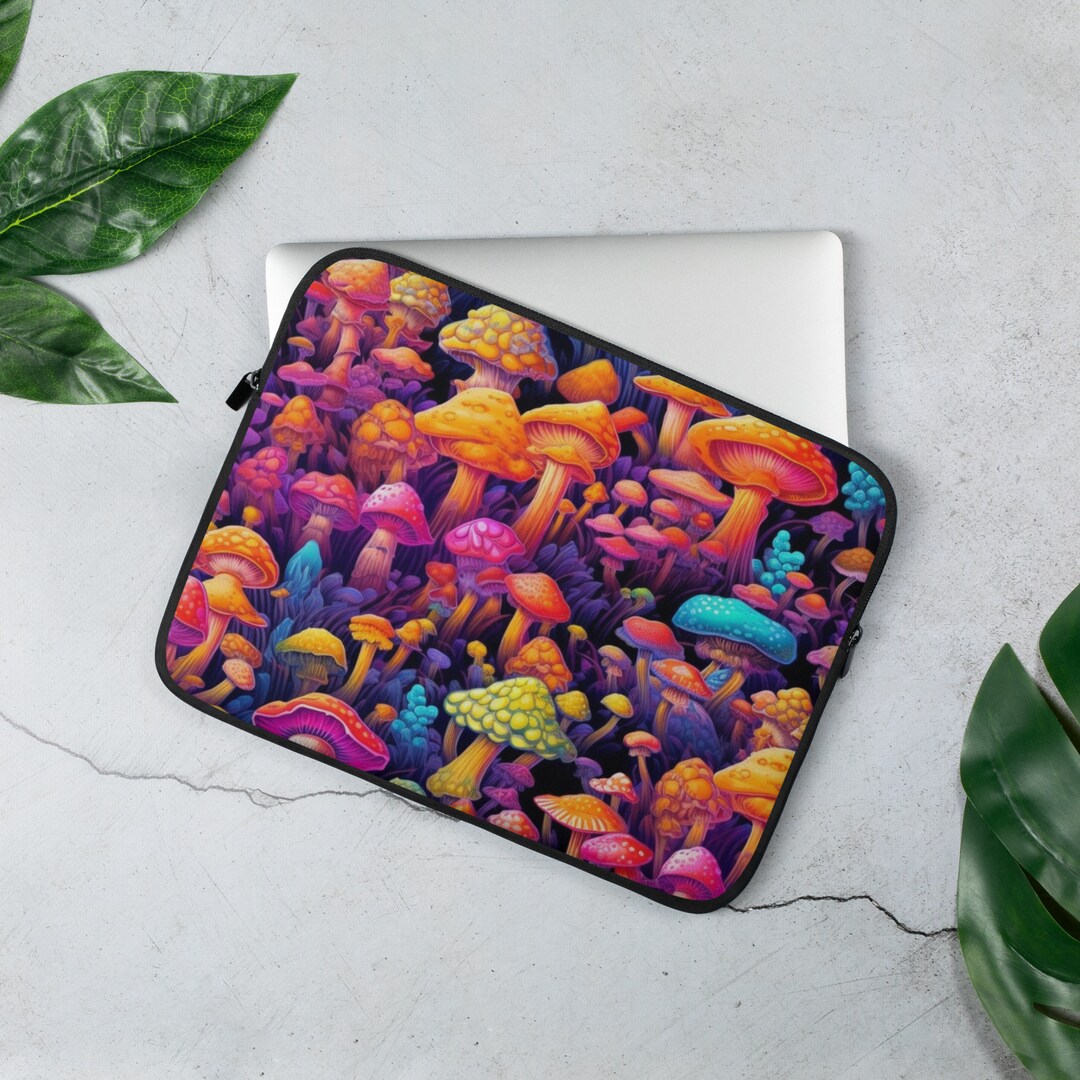 Psychedelic Laptop Sleeve, LSD Shrooms Design, Water Resistant Computer Case, Oil Heat Proof, 13 ...