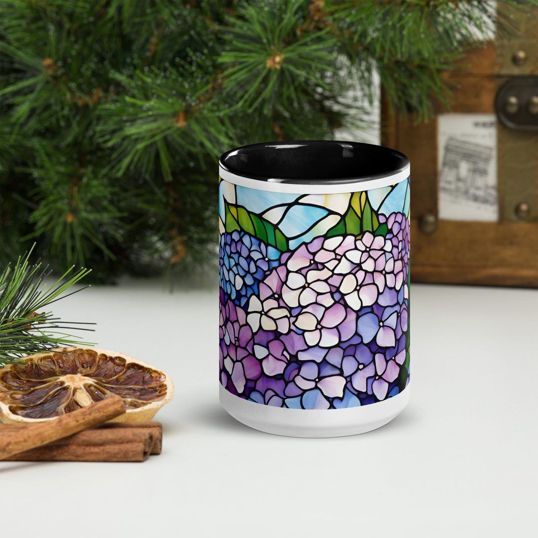 Hydrangea Art Mug, Stained Glass Style Mug With Color Inside, Flower ...