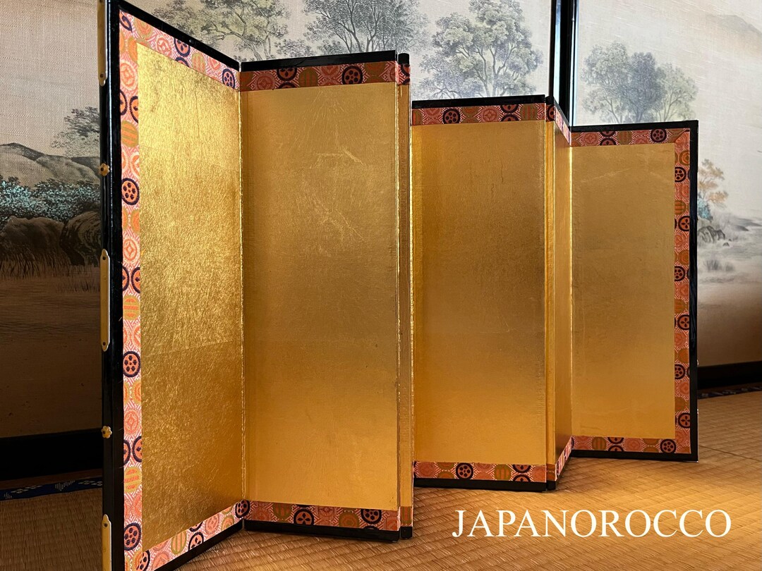 Japanese Vintage Folding Screen Golden Byobu/hinamatsuri/traditional ...