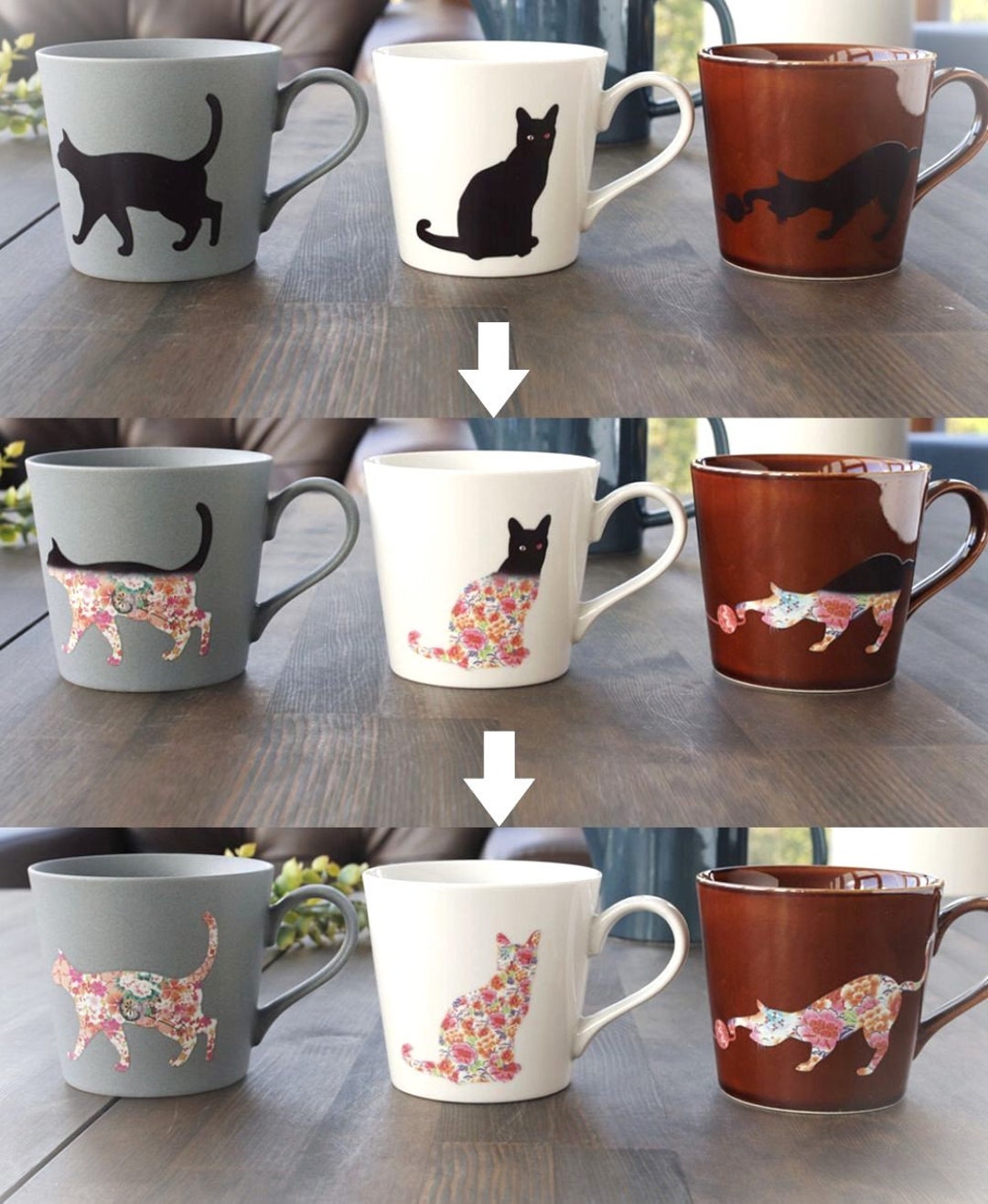 Set of 3,cat Lover Gift, Cat Cup/changes Color Depending on Temperature ...