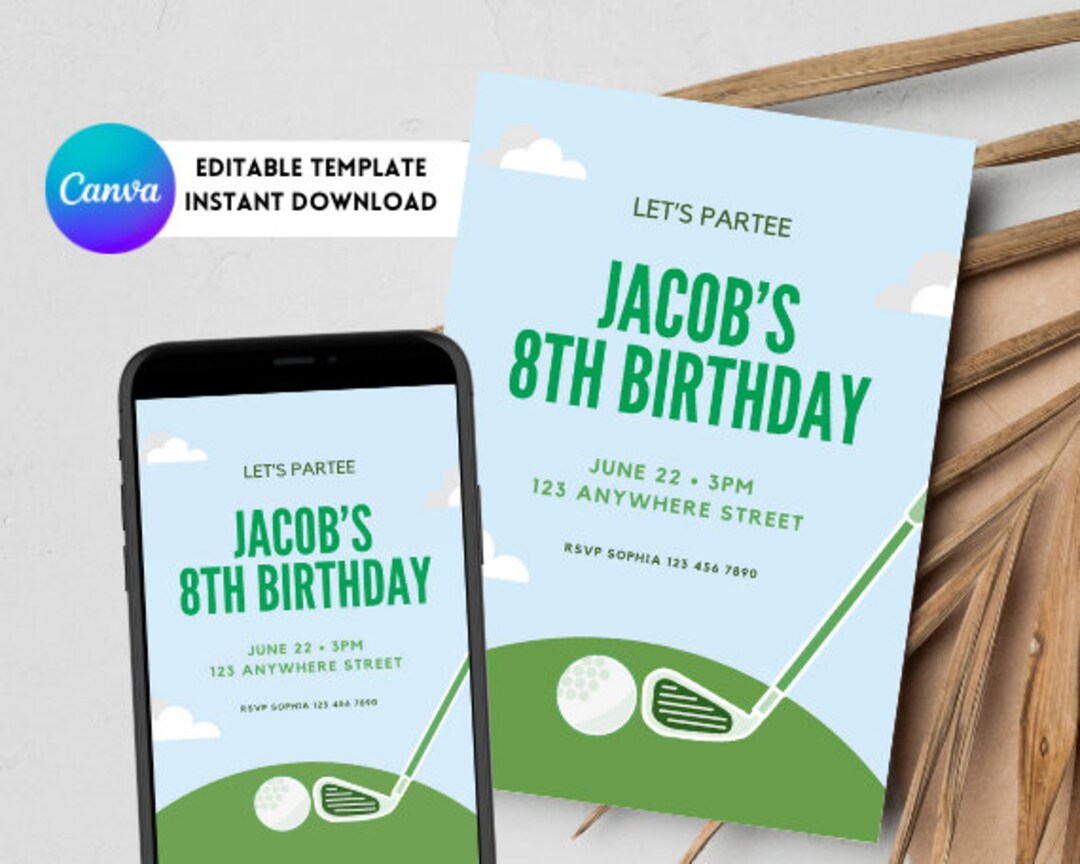8th Birthday Golf Party Invitation Template Digital Download Lets ...