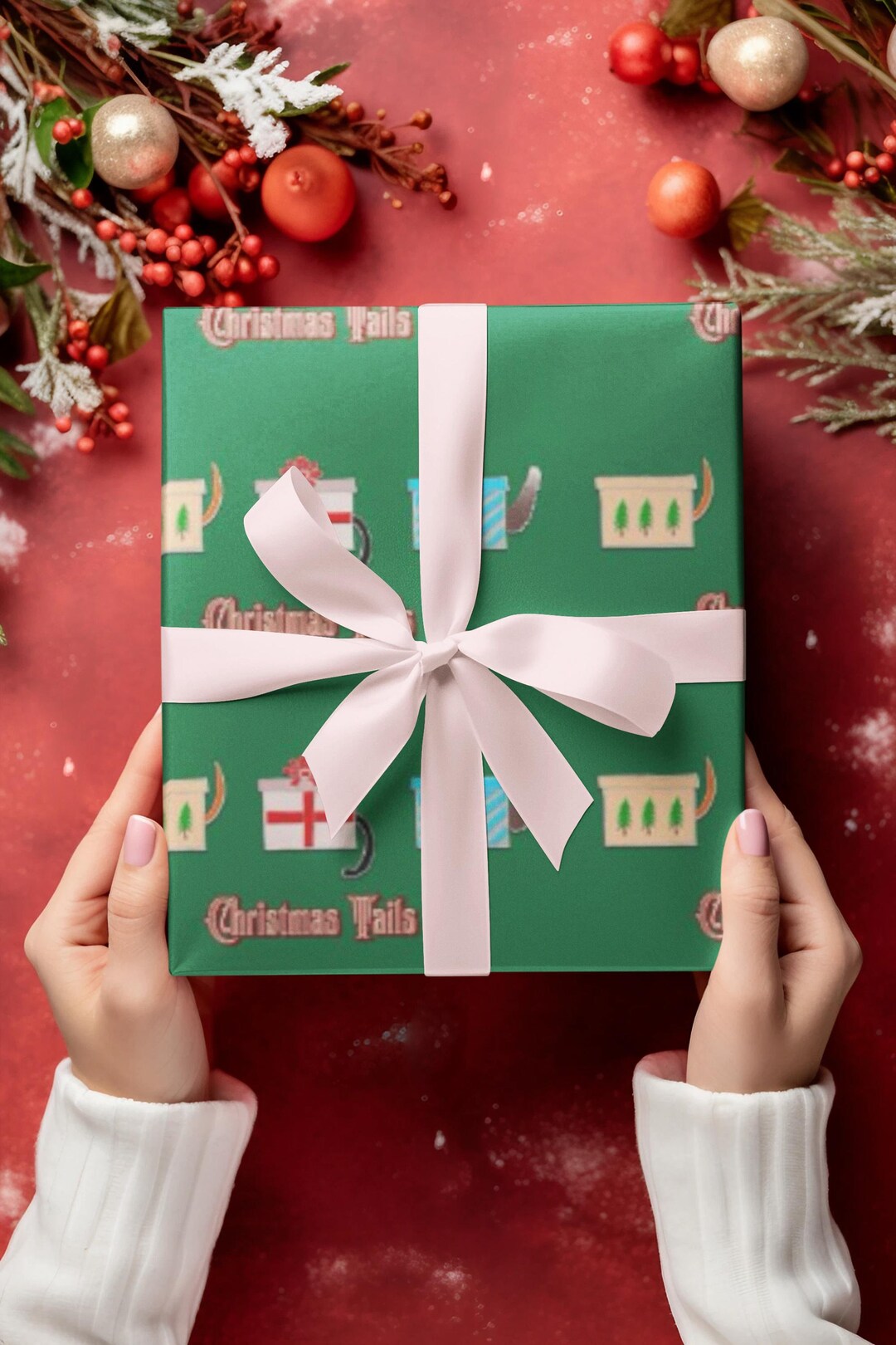 Cat Wrapping Paper, Gift Exchange, Cat Tails Funny Christmas, Holiday ...