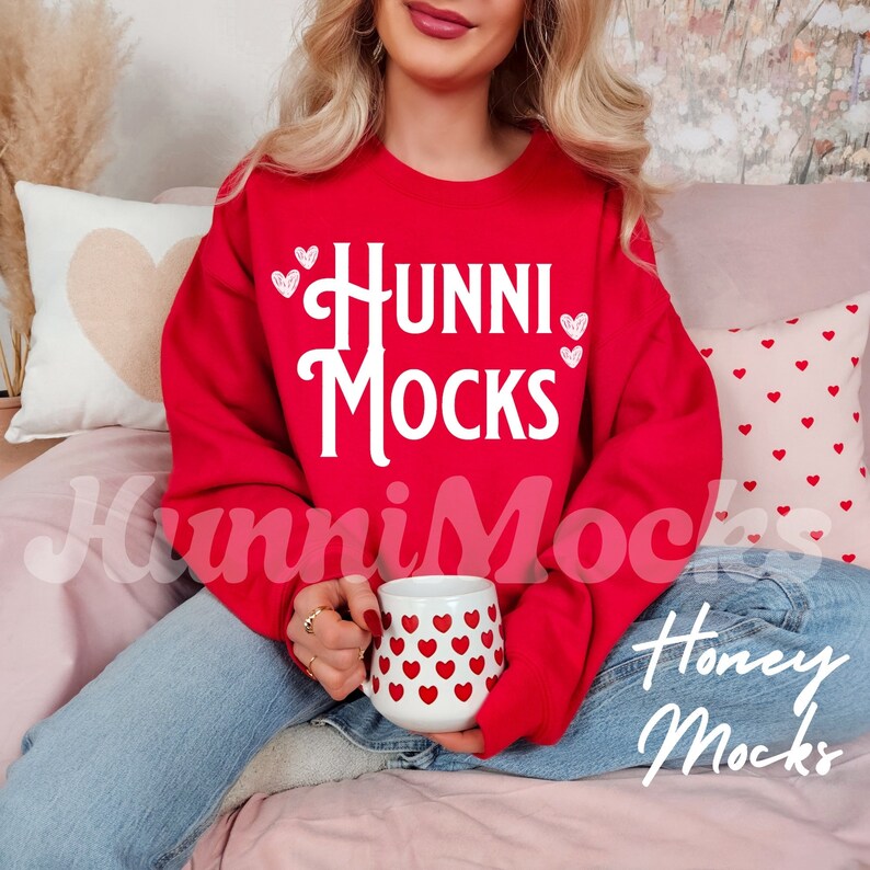 Valentine Gildan 18000 Red Sweatshirt Mockup G180 Red Crewneck Mockup ...