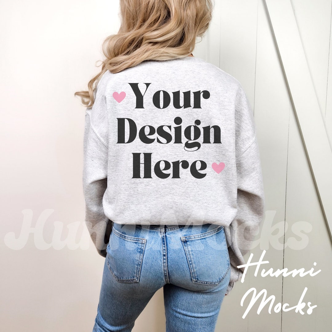 Gildan 18000 Ash Grey Sweatshirt Back Mockup, G180 Grey Crewneck Back ...