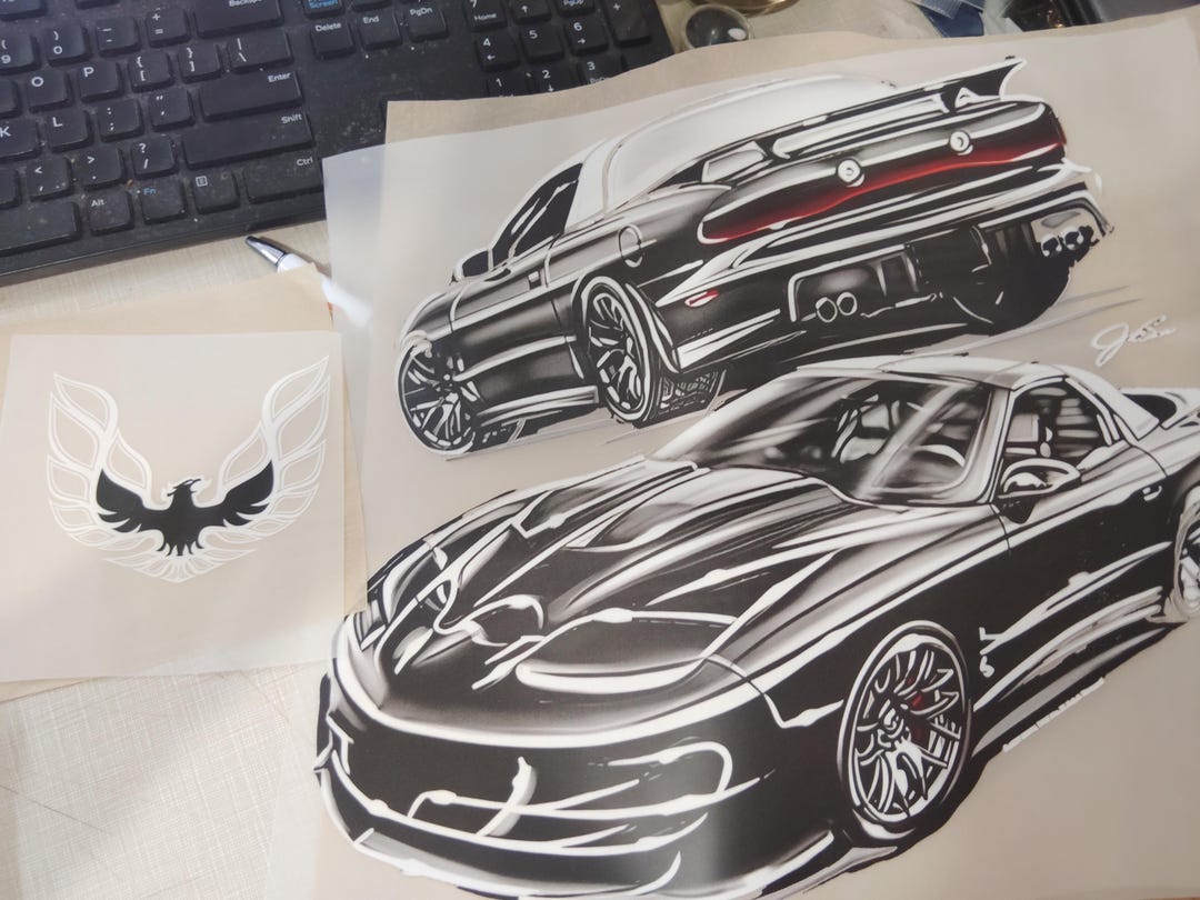 DTF Trans Am Hot Rod Black and White Red Rear Light + Pocket! Ready to ...