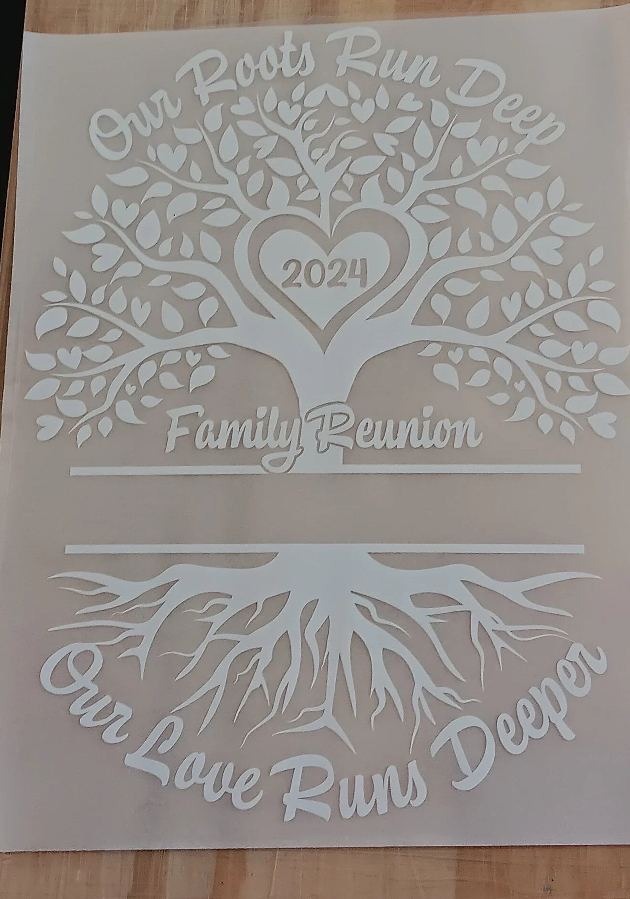 Custom 2024 Family Reunion Heart Tree White Lettering Roots Run Deep ...